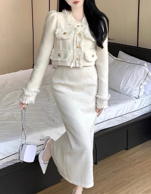 Tweed Blazer & Skirt Set - Cream White – Urban Chic
